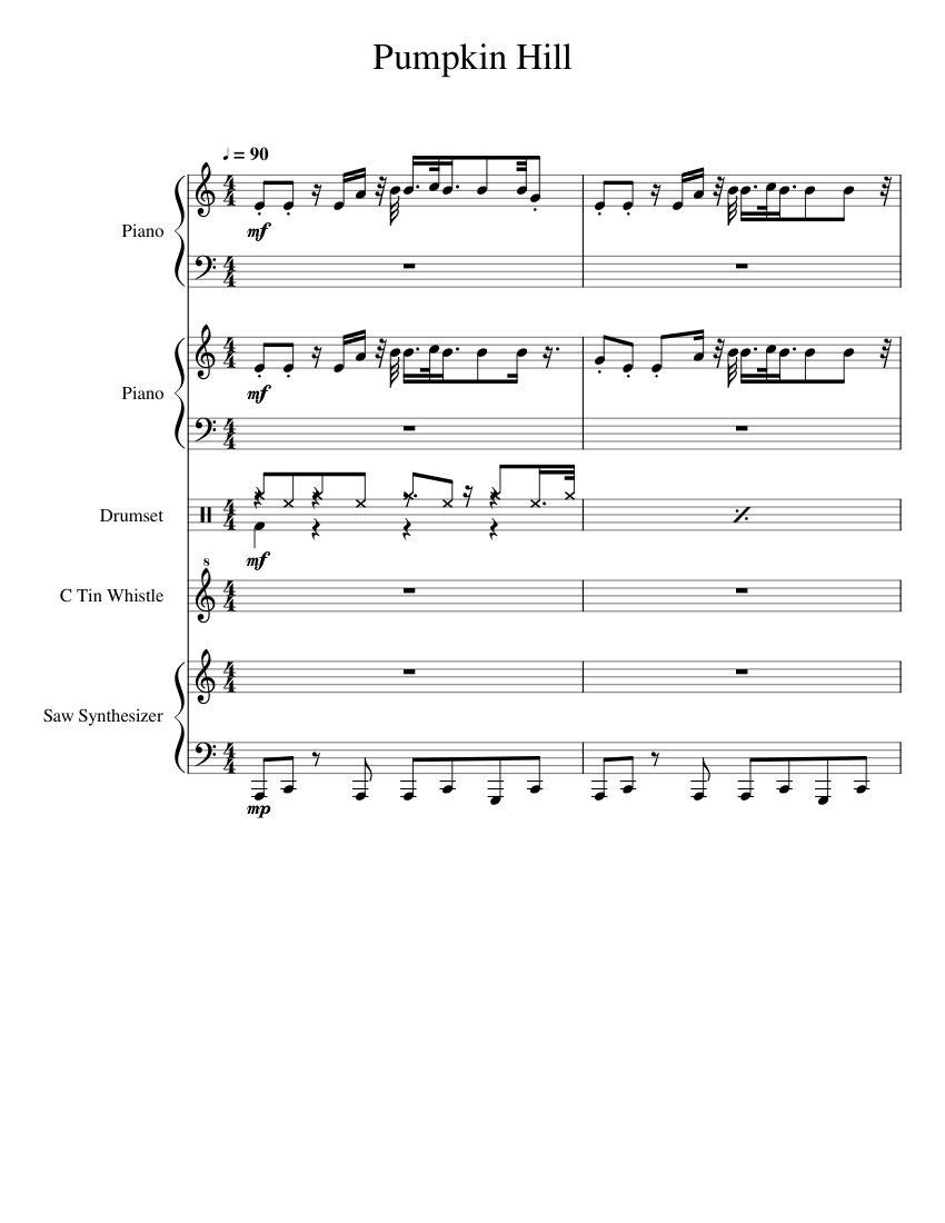 Pumpkin Hill Theme (Instrumental) Sheet Music for Piano, Drum group ...
