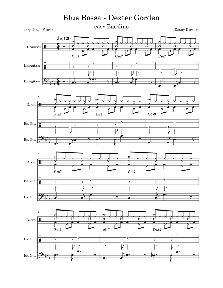 Blue bossa – Kenny Dorham - Dexter Gorden Sheet Music for Bass guitar ...
