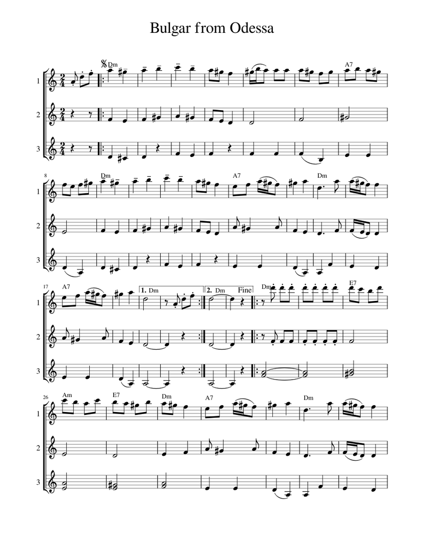 Bulgar from Odessa Sheet Music for Soprano, Alto, Tenor, Bass voice ...