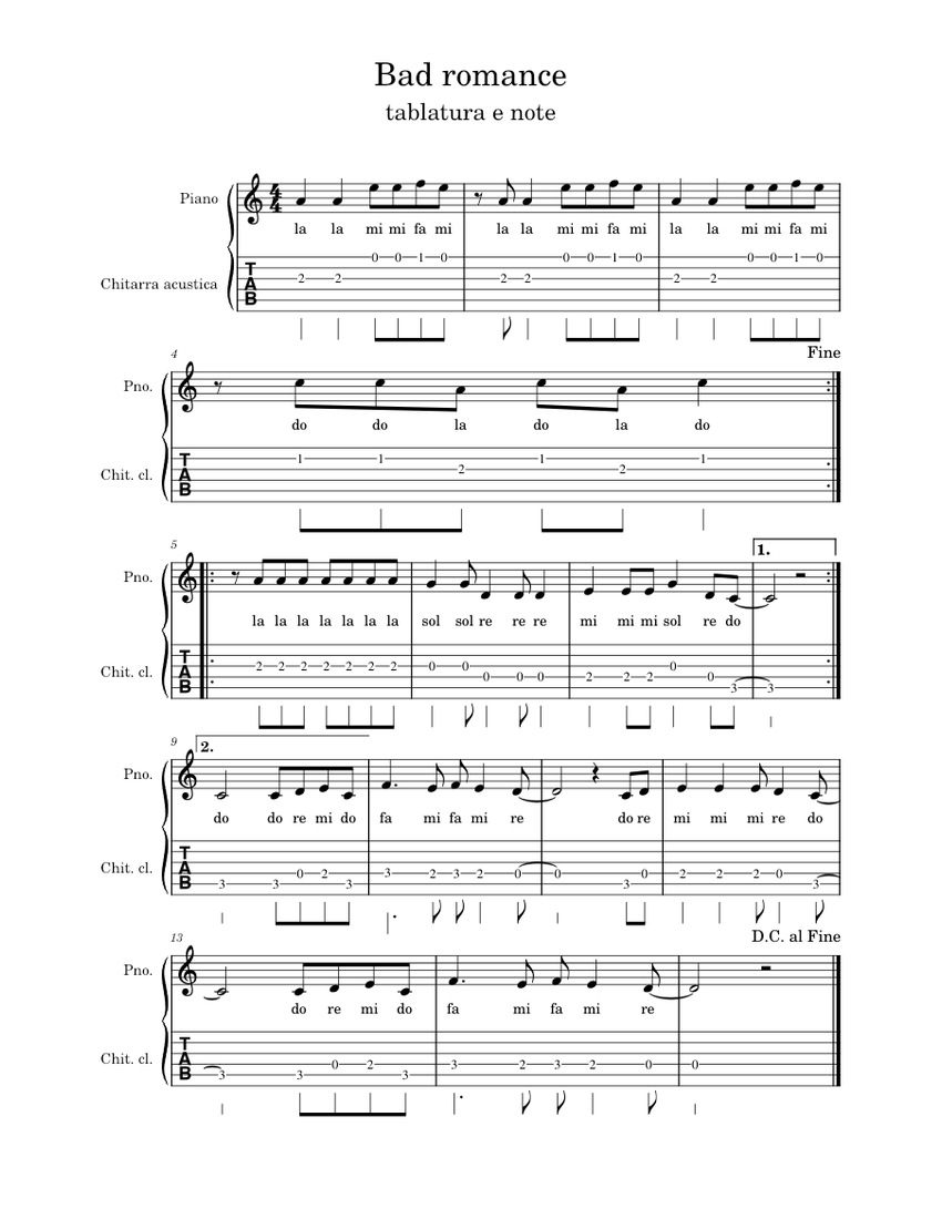 Bad romance – Lady Gaga Sheet music for Piano, Guitar (Solo ...