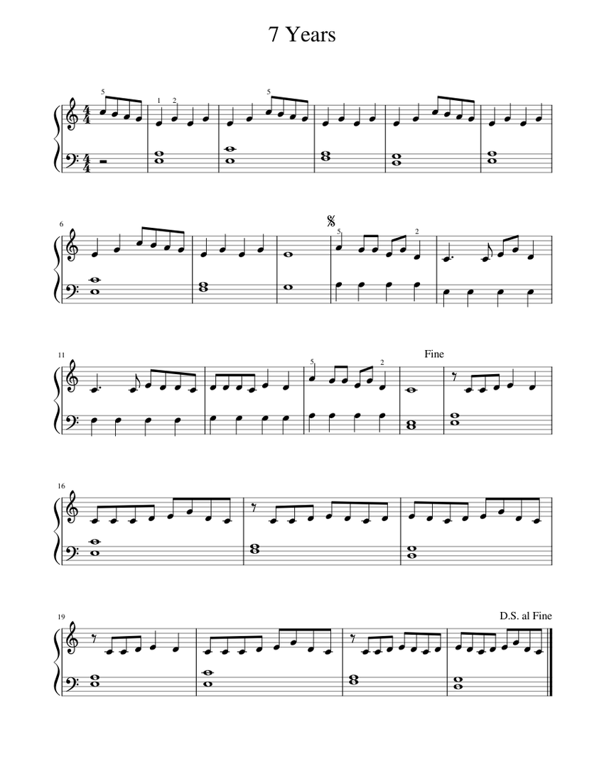 7 Years - easy Sheet music for Piano (Solo) | Musescore.com