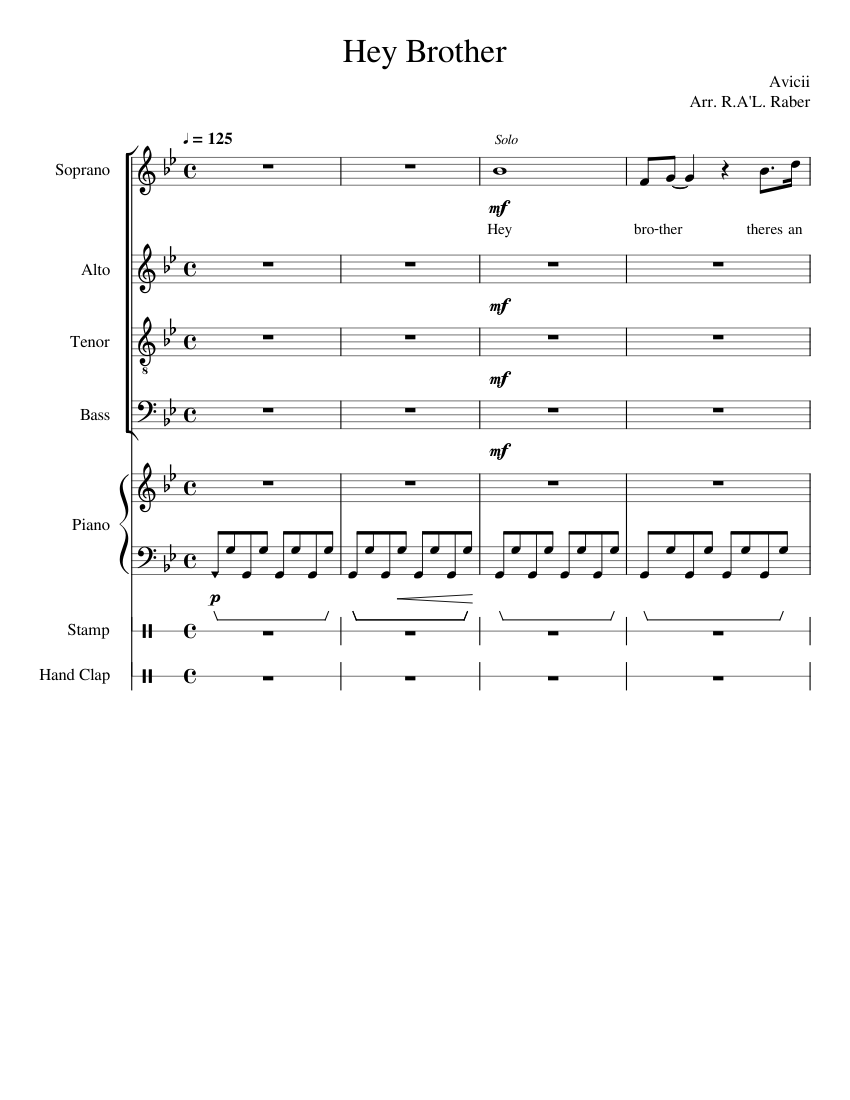 Hey Brother Sheet Music for Piano, Soprano, Alto, Tenor & more ...