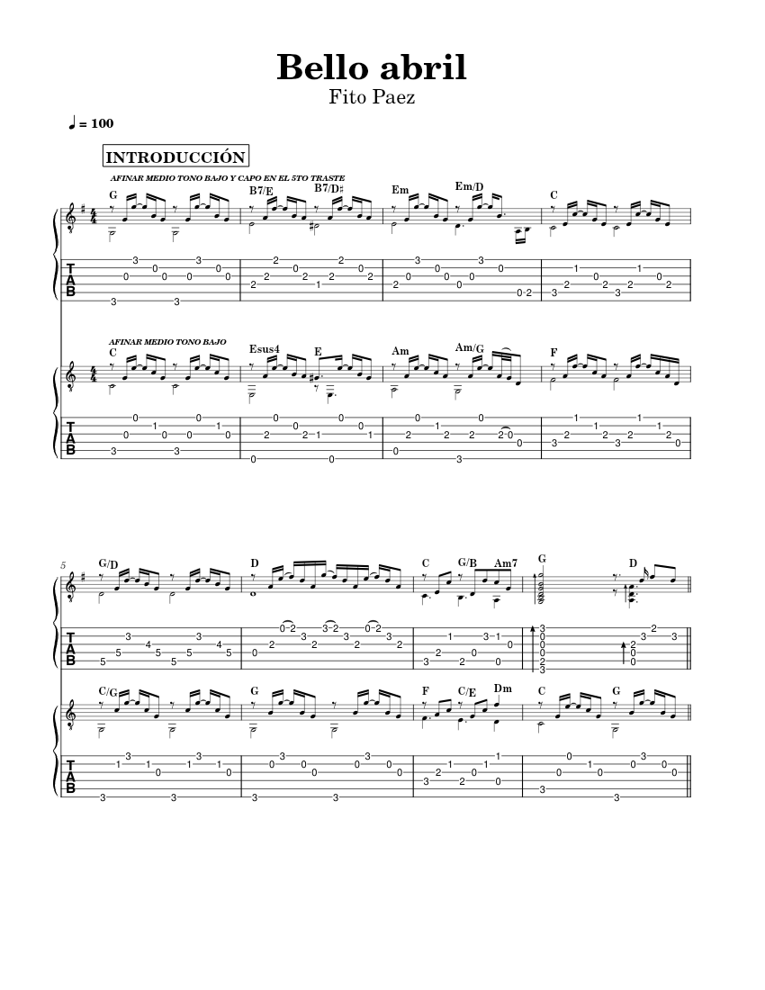 Bello_abril - Fito Paez ft Spinetta (guitarras) Sheet Music and Tab ...