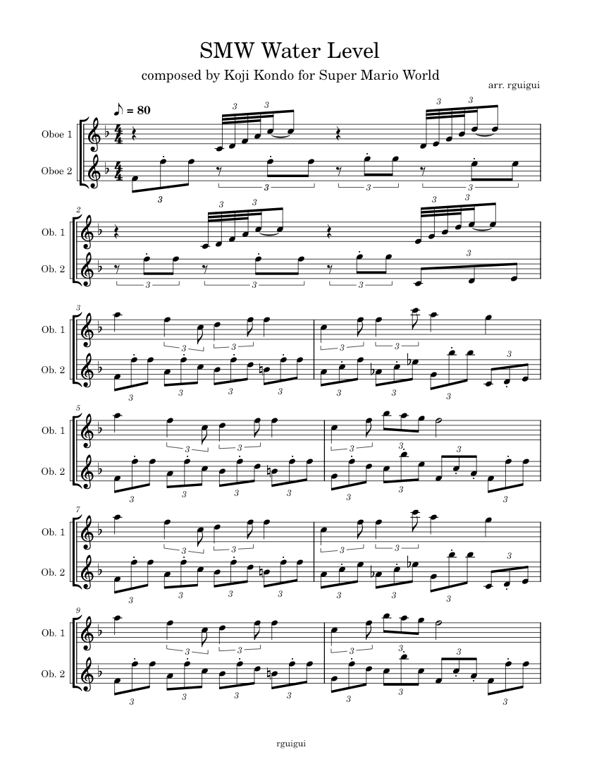 SMW Water Level Duo Sheet music for Oboe (String Duet) | Musescore.com