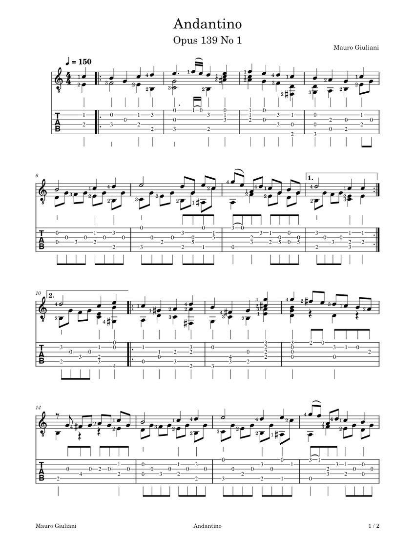 Andantino-139-1-Gitarre Sheet music for Guitar (Solo) | Musescore.com