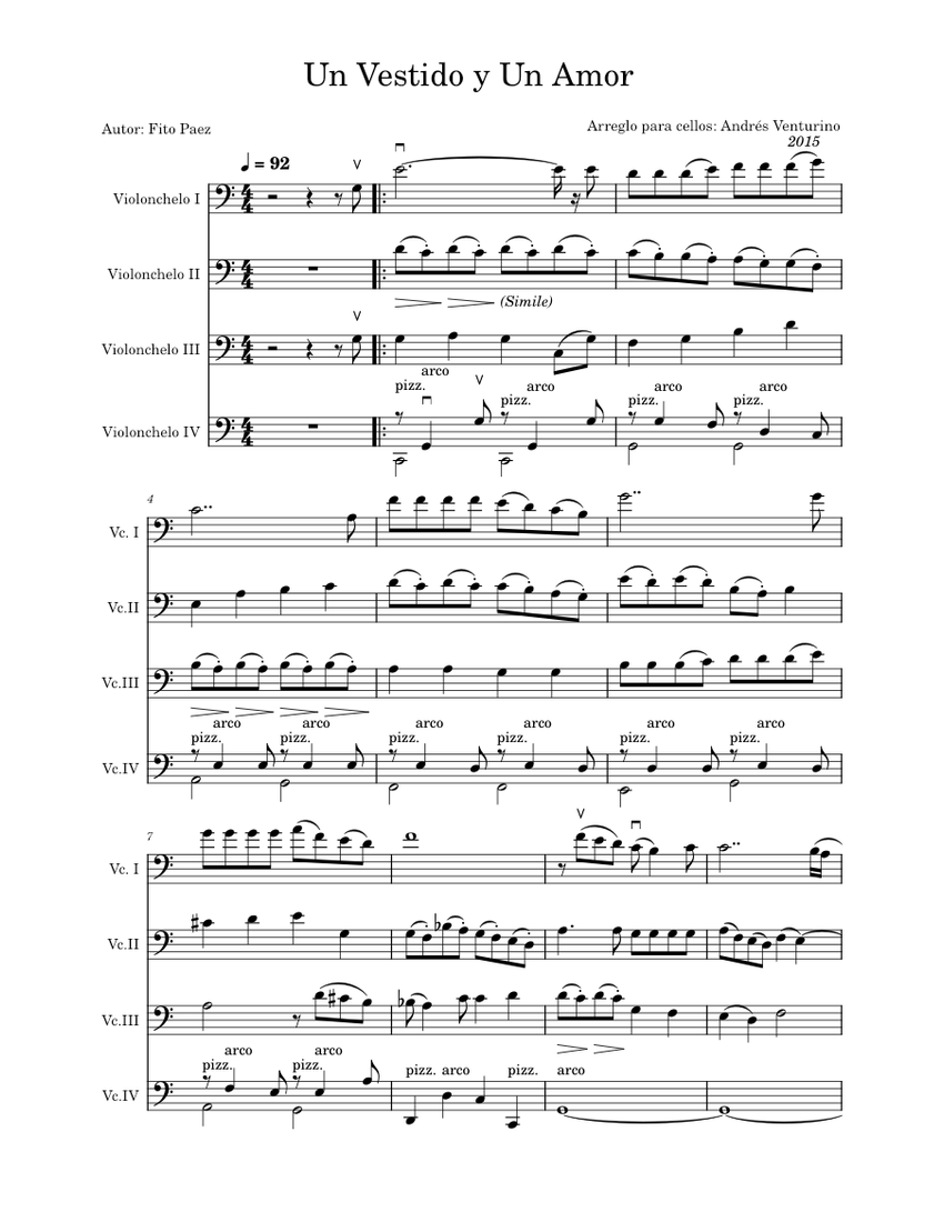 Un vestido y un amor – Fito Páez Arr. Andres Venturino Sheet Music for ...