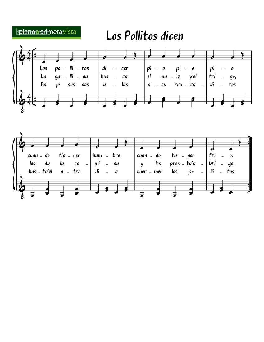 Los pollitos Sheet music for Piano (Piano Duo) | Musescore.com