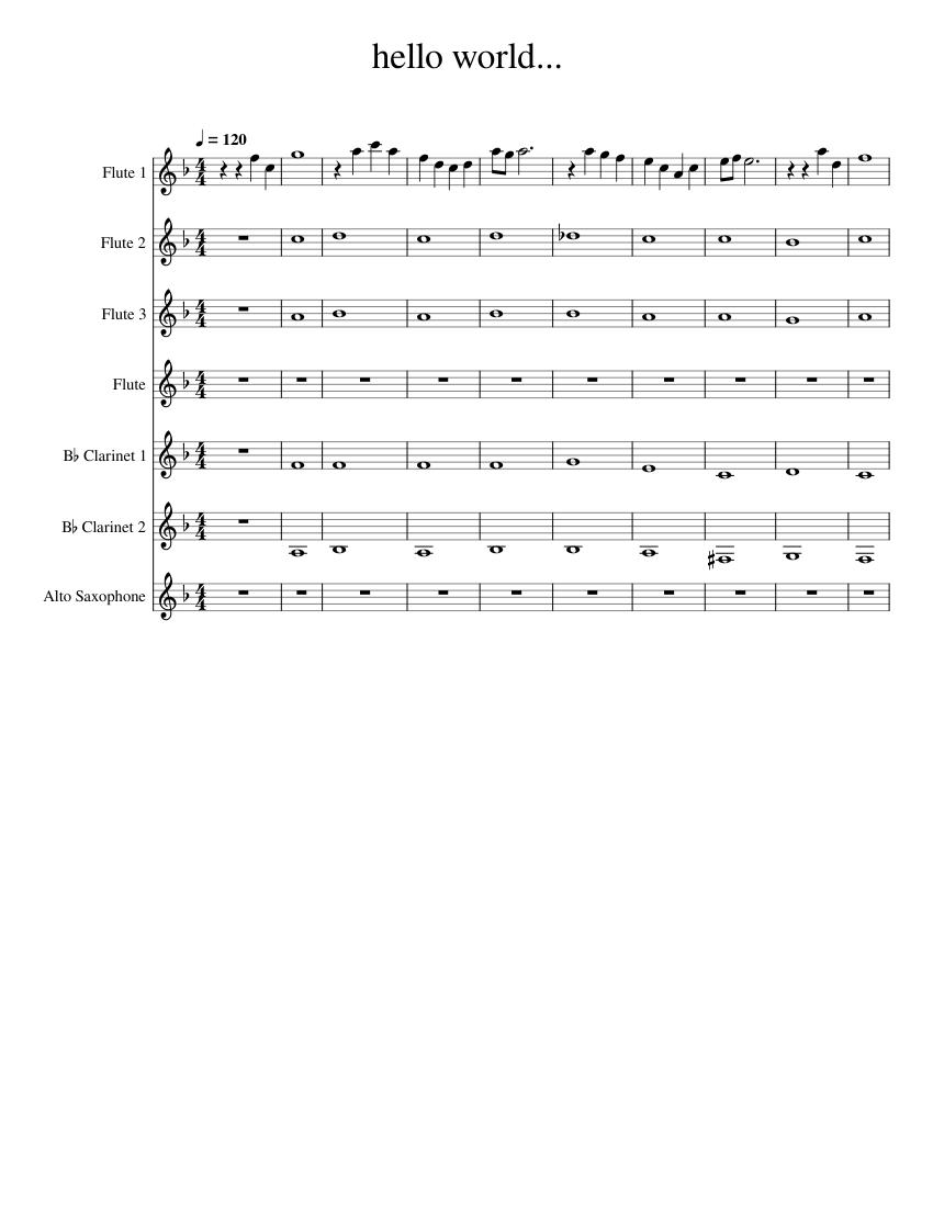 Hello world – Louie Zong Sheet Music for Flute, Clarinet in b-flat ...