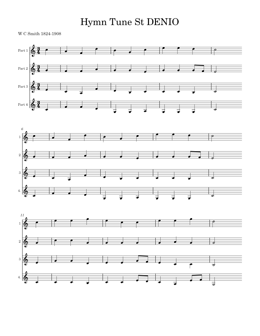 Hymn Tune St DENIO Sheet Music for Baritone horn (Mixed Quartet ...
