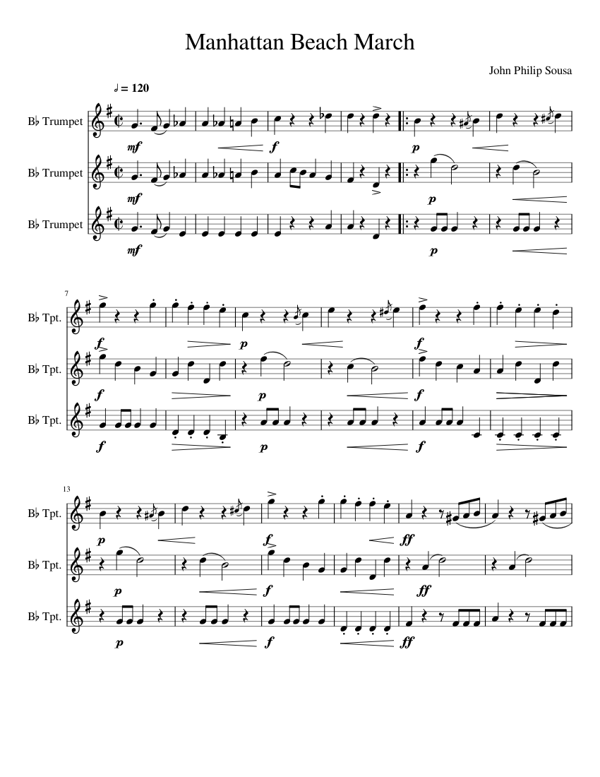 Manhattan Beach March Trumpet Trio Sheet Music for Trumpet in b-flat ...