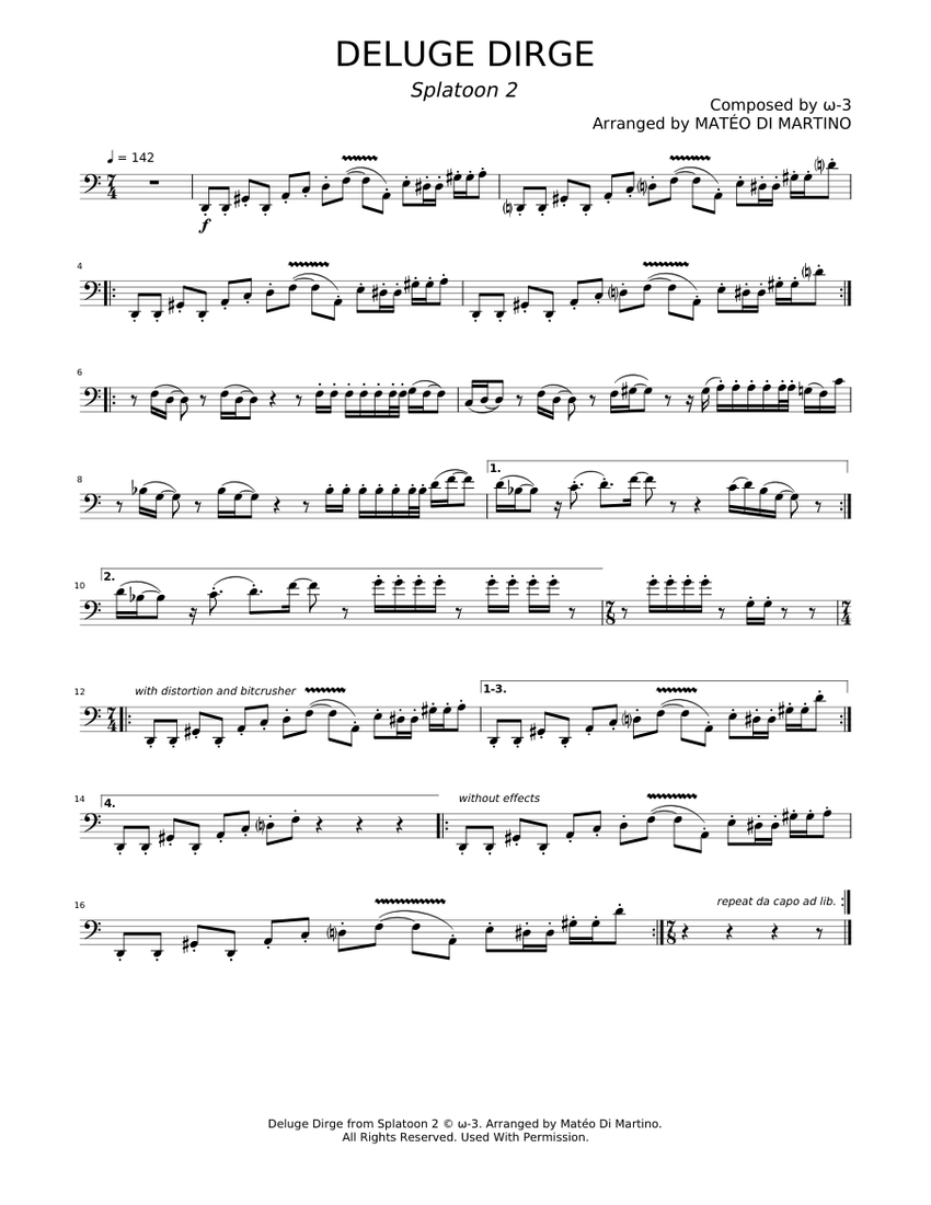 Deluge Dirge – Splatoon (ω-3) Sheet music for Cello (Solo) | Musescore.com