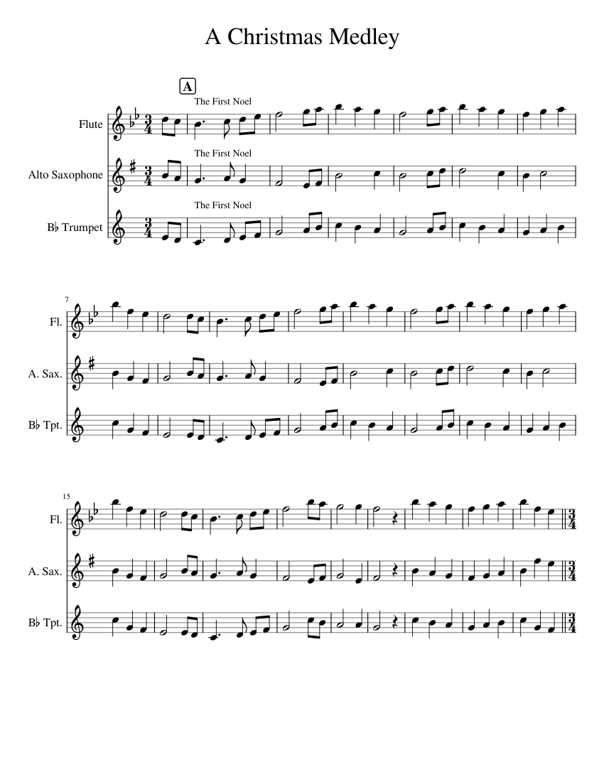 Christmas Medley Sheet Music for Flute, Saxophone alto, Trumpet in b ...