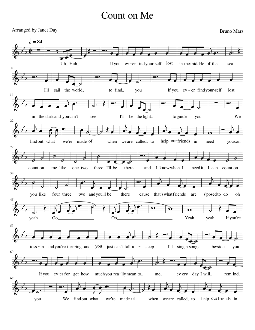 Count on me – Bruno Mars Count on Me Sheet Music for Piano (Solo) Easy ...