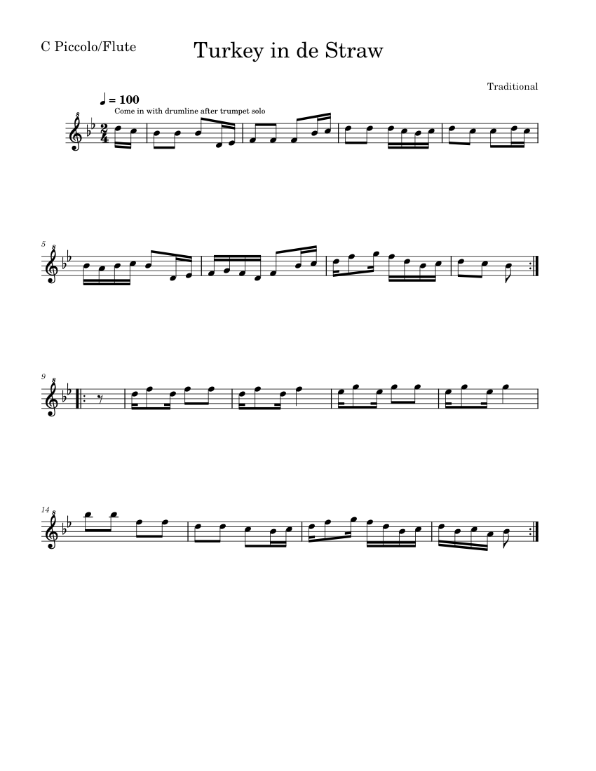 Turkey in the straw – Misc Traditional Sheet music for Flute (Solo ...