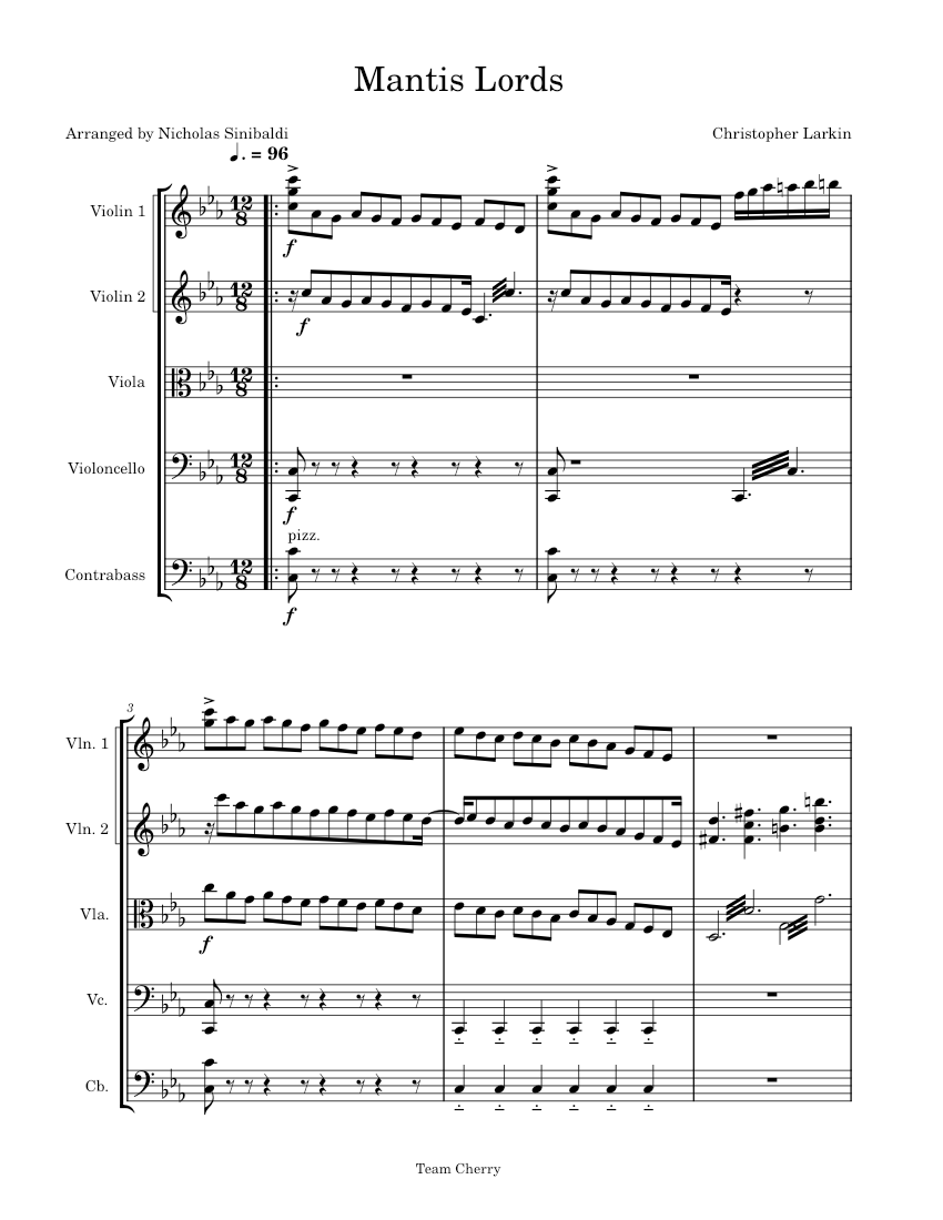 Mantis Lords – Christopher Larkin - Hollow Knight Sheet music for ...