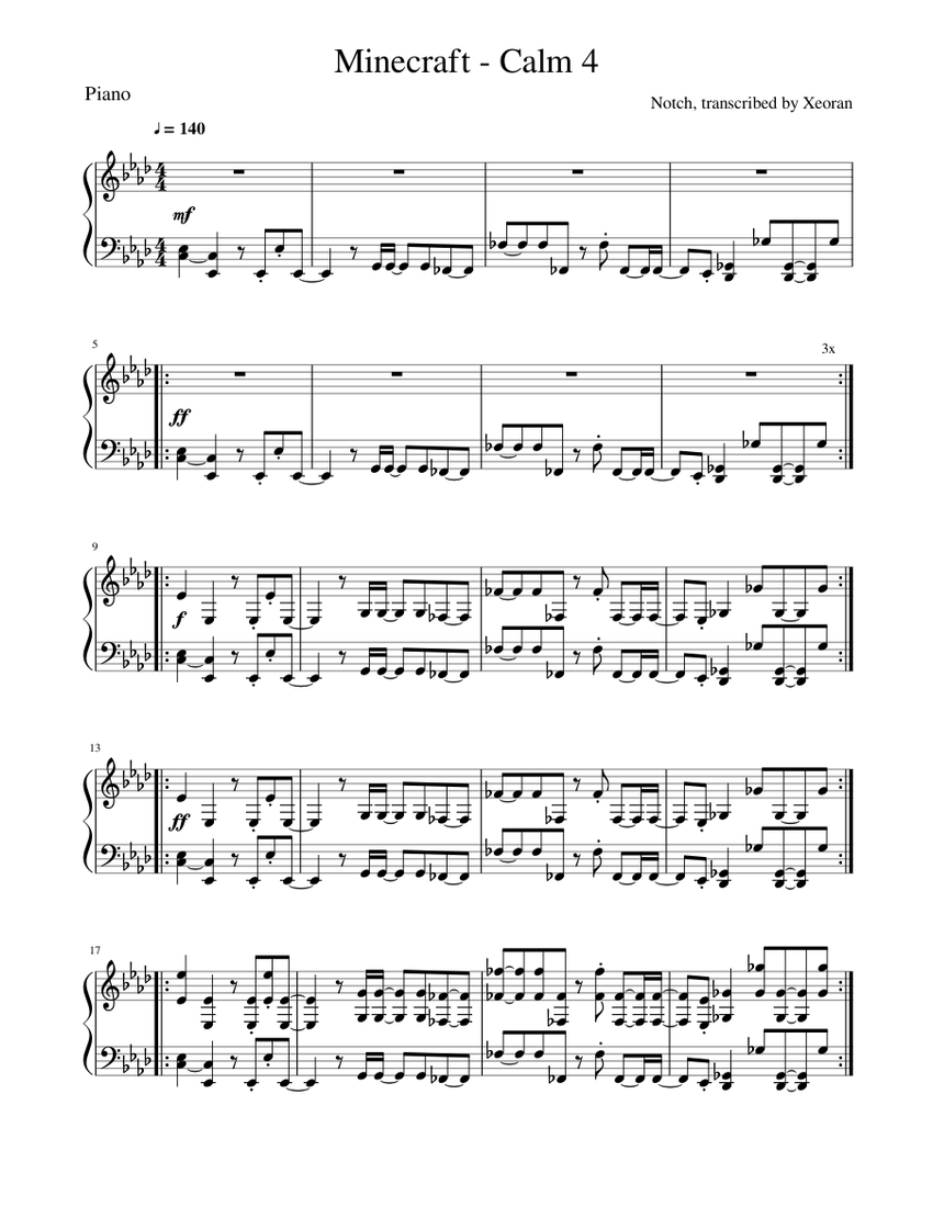 Minecraft - Calm 4 Sheet Music for Piano (Solo) | MuseScore.com