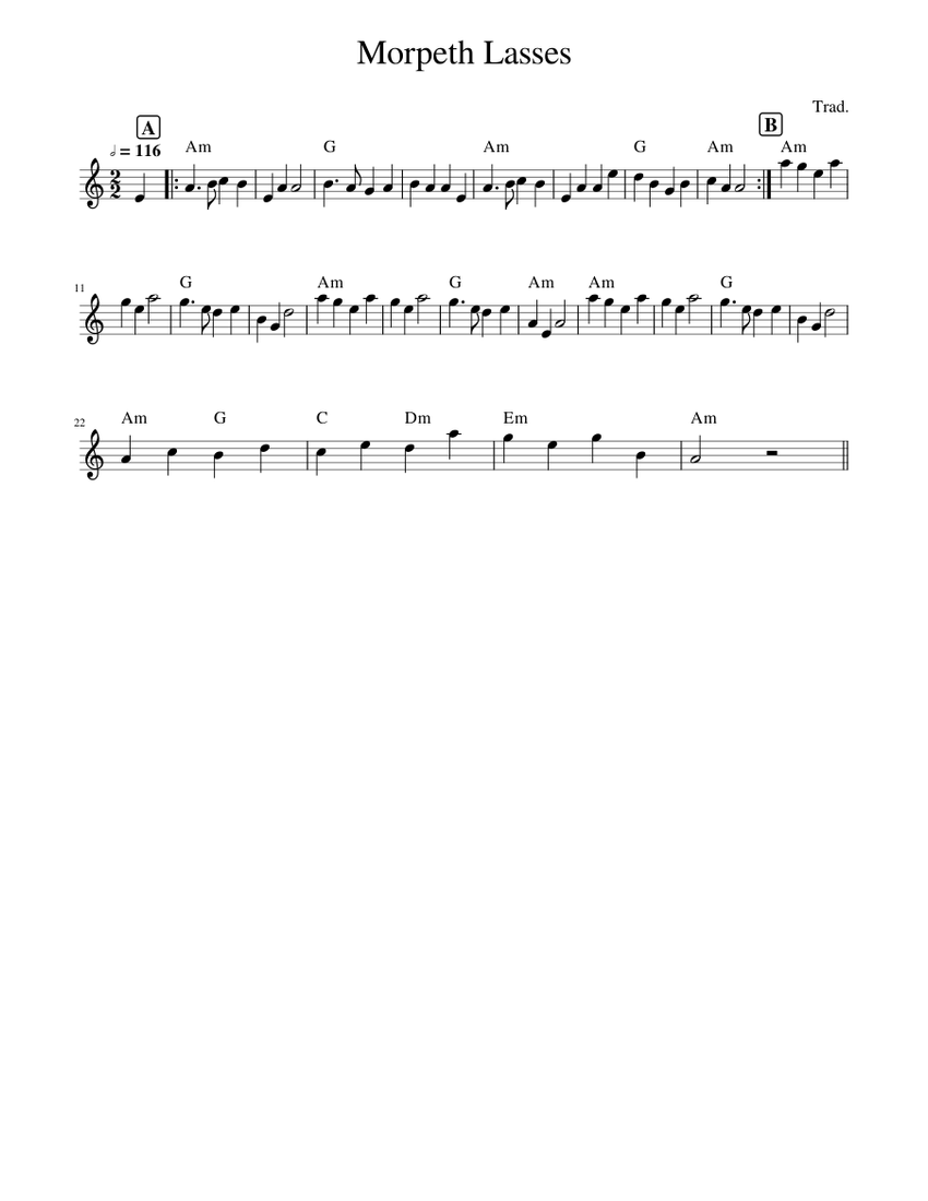 Traditional music - Morpeth Lasses Sheet music for Piano (Solo) Easy ...