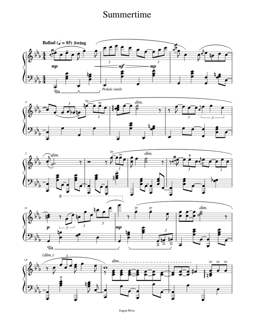 Summertime - George Gershwin Sheet Music for Piano (Solo) | MuseScore.com