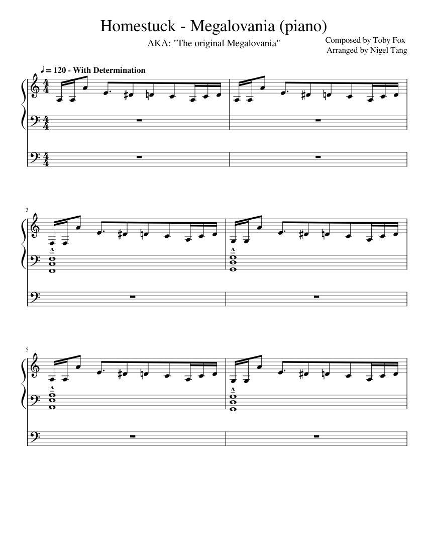 Homestuck - Megalovania (piano) Sheet music for Piano (Percussion Duet ...