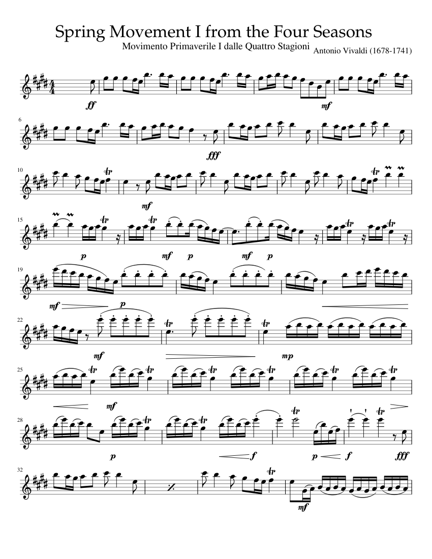 Four Seasons Spring I Violin Sheet Music for Violin (Solo) | MuseScore.com