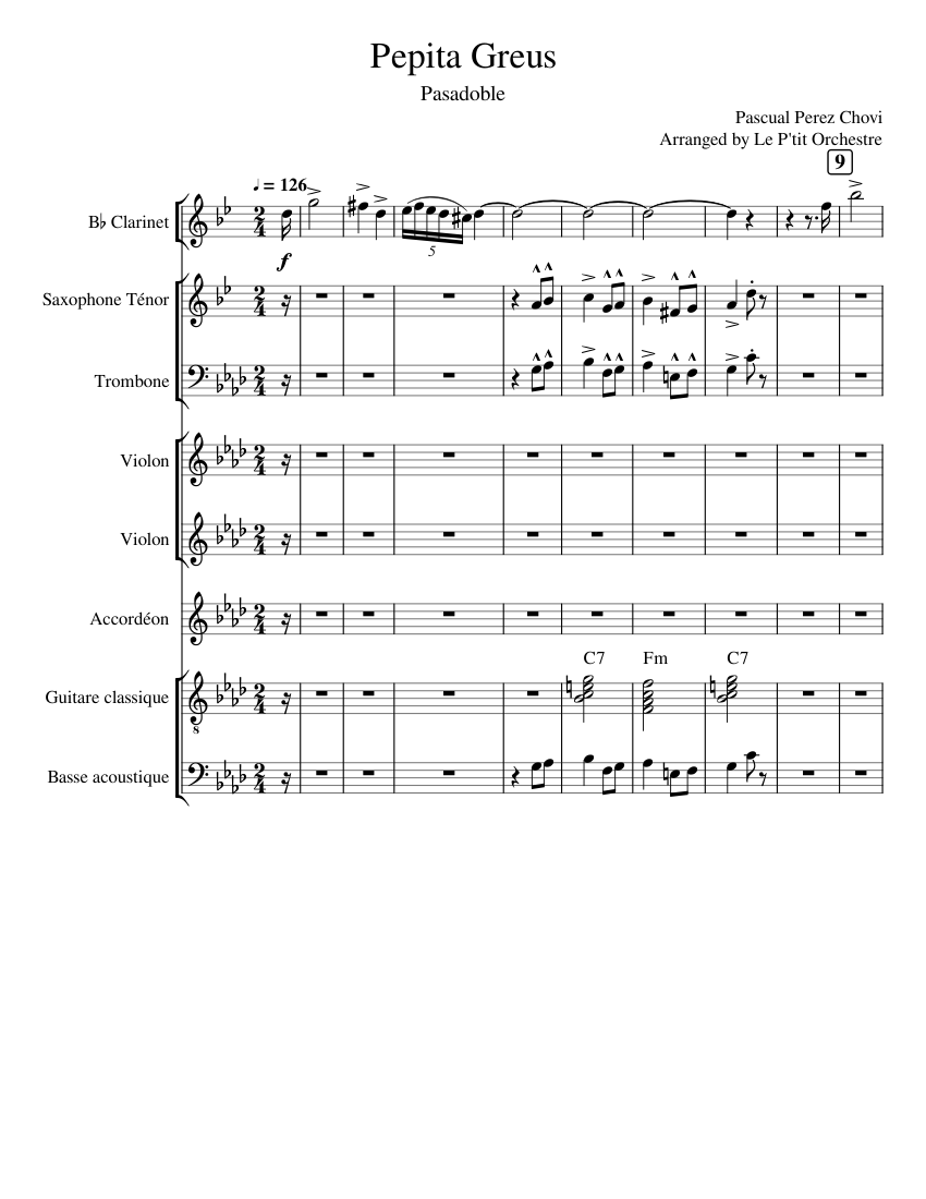 Pepita Greus (POSC) Sheet music for Trombone, Accordion, Clarinet in b ...