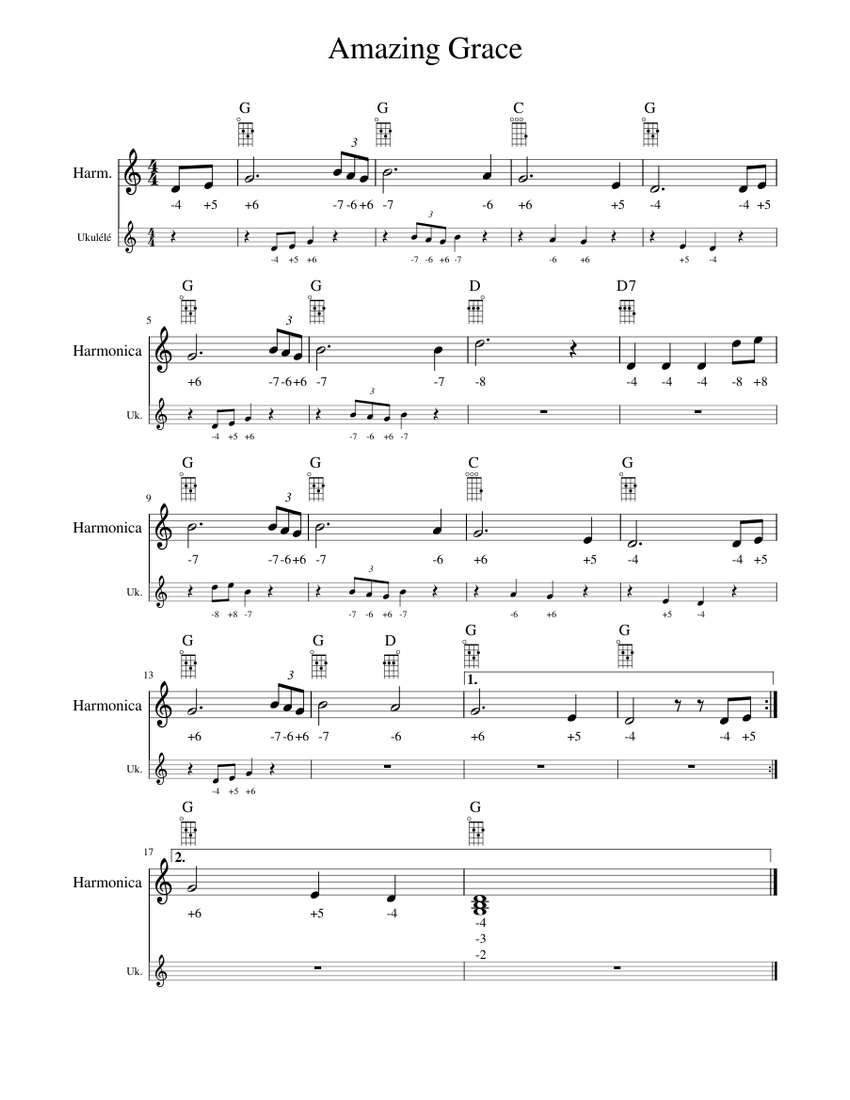 Amazing Grace – John Newton Sheet Music for Harmonica, Ukulele (Mixed ...