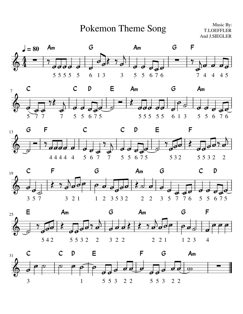 Pokémon Theme Song – Pokemon Pokémon Theme Song – Leadsheet- Soprano ...