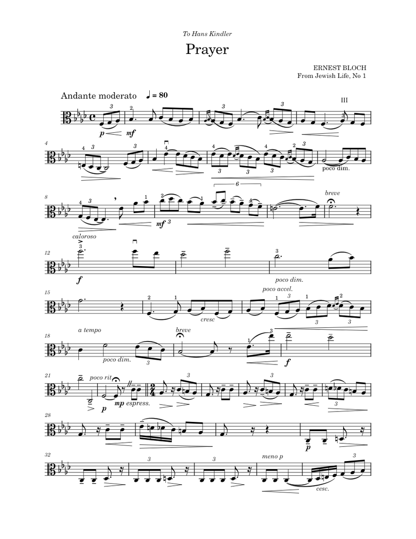 Prayer From Jewish Life, B.54 – Ernest Bloch for Viola Sheet Music for ...