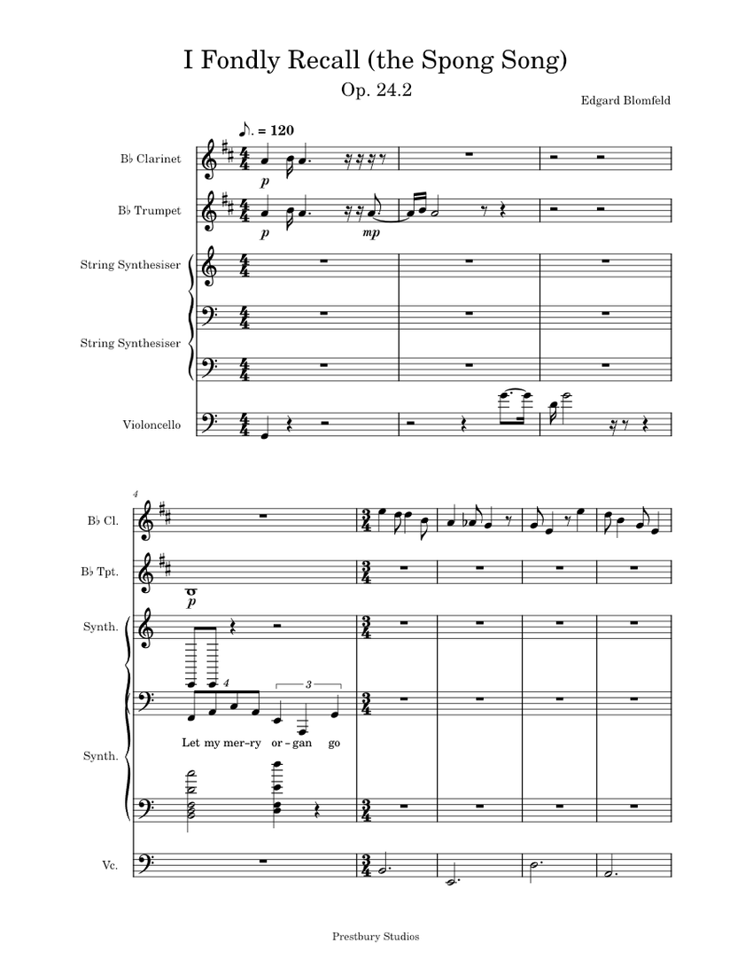 I Fondly Recall (The Spong Song) EB 24.2 Sheet music for Clarinet in b ...