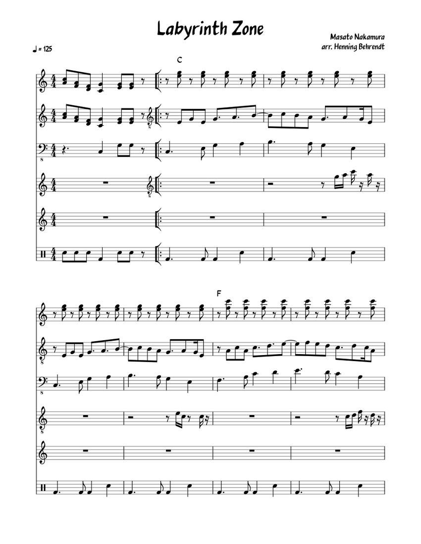 Sonic the Hedgehog - Labyrinth Zone Sheet Music with Chords for Piano ...
