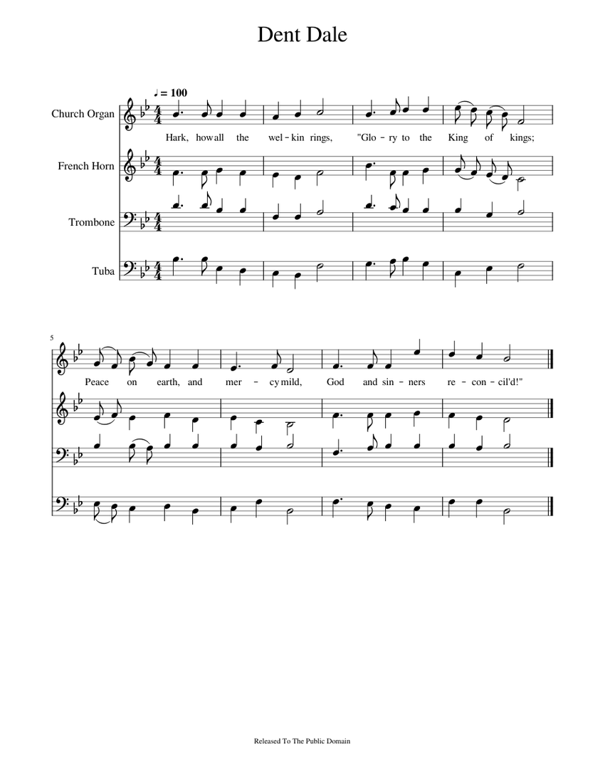Hark How All The Welkin Rings - Dent Dale Sheet music for Trombone ...