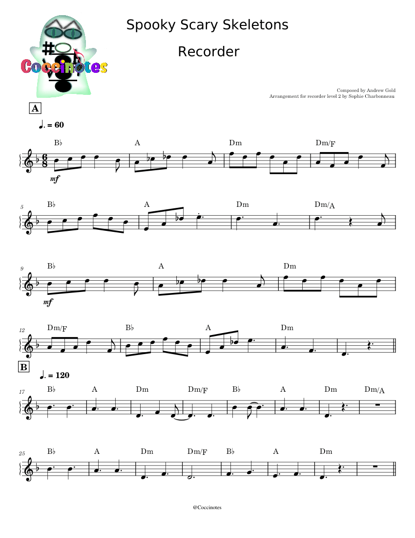 Spooky scary skeletons for Recorder - Level 2 Sheet music for Piano ...