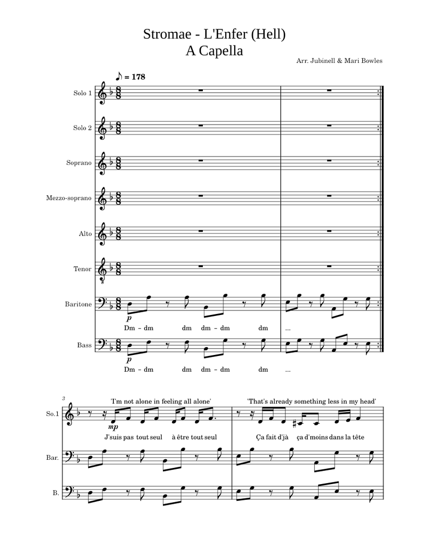 L'Enfer – Stromae (Hell) A Capella SMATBB Sheet Music for Soprano, Alto ...