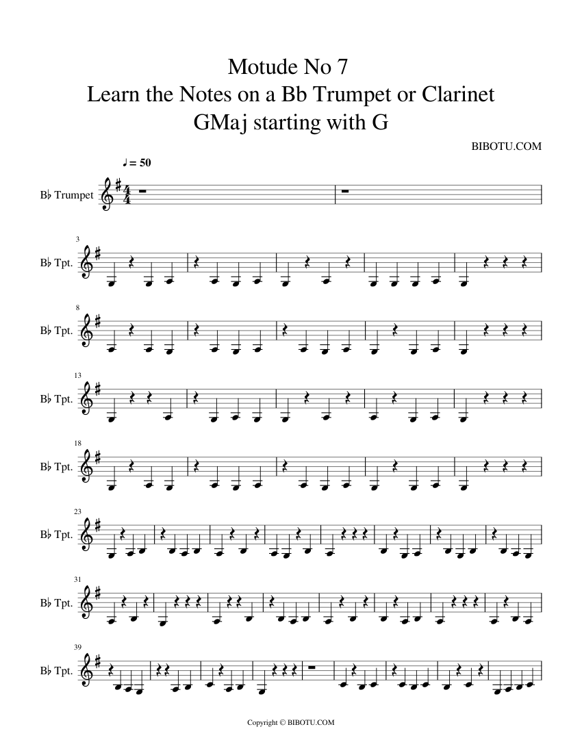 Learn and Remember the Notes on Bb Trumpet Clarinet GMaj starting with ...