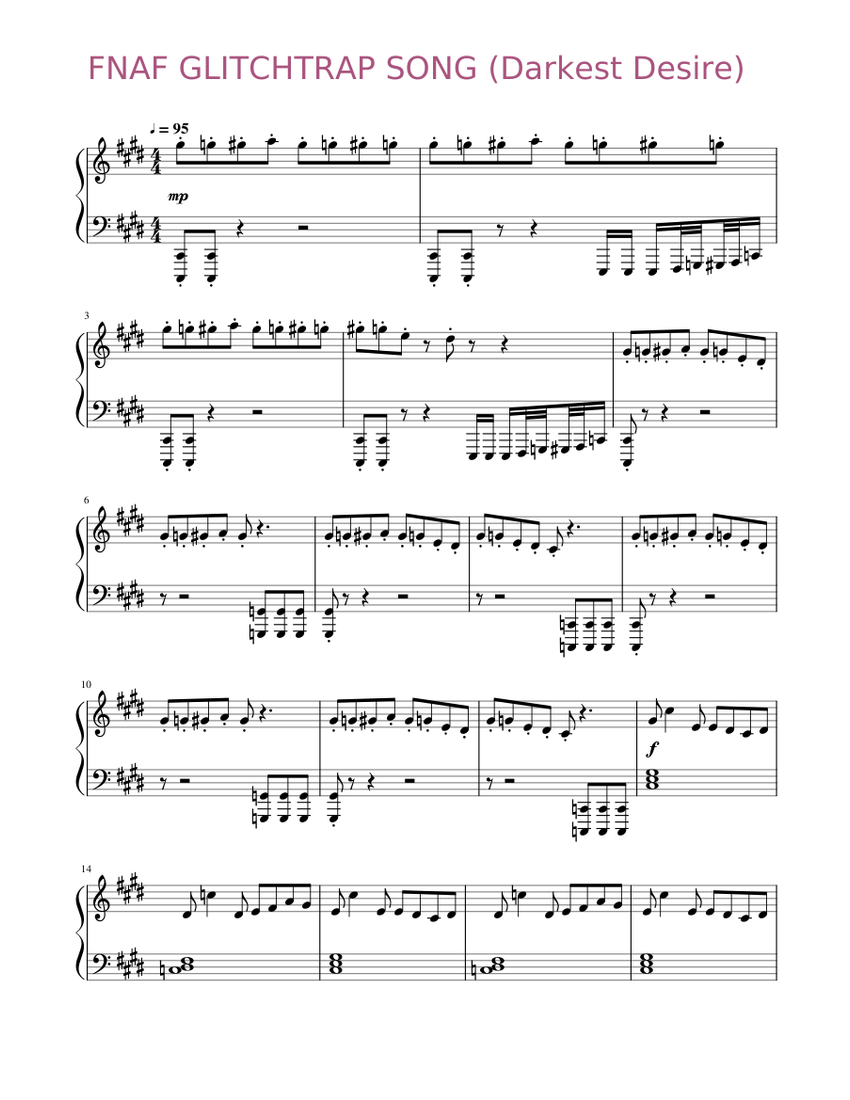 FNAF GLITCHTRAP SONG Darkest Desire Sheet Music for Piano (Solo ...