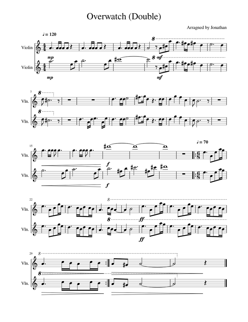 Overwatch Double Sheet music for Violin (String Duet) | Musescore.com