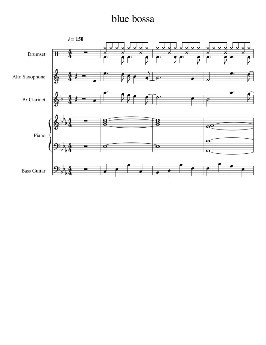 blue bossa Sheet music for Piano, Clarinet in b-flat, Saxophone alto ...