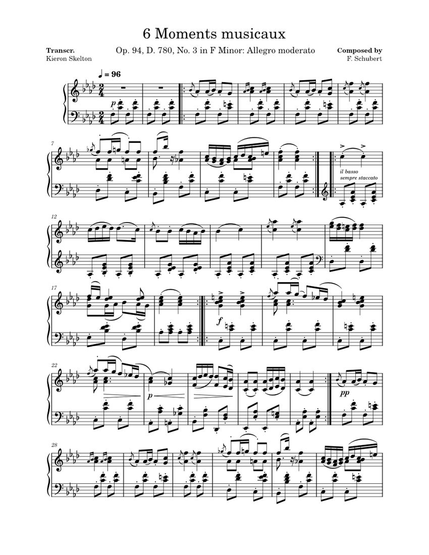 Six Moments Musicaux n.º 3 – Franz Schubert Sheet music for Piano (Solo ...