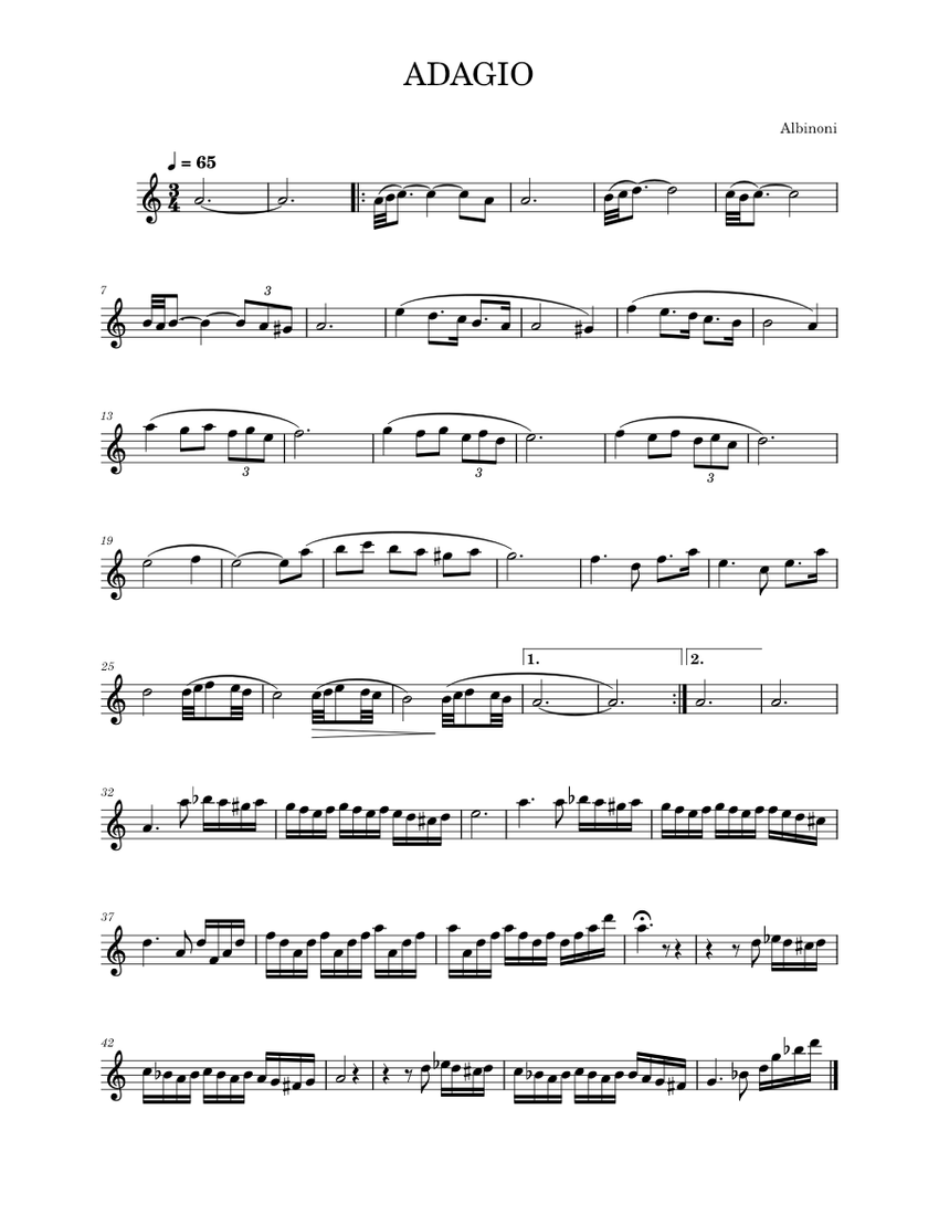 Adagio – Tomaso Albinoni Adagio by Tomaso Albinoni Sheet music for ...