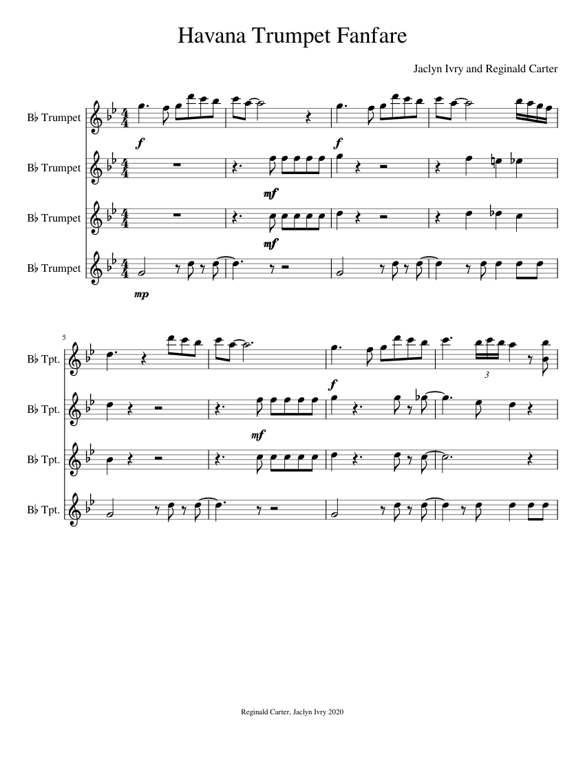 Havana Trumpet Fanfare Sheet Music for Trumpet in b-flat (Mixed Quartet) | MuseScore.com