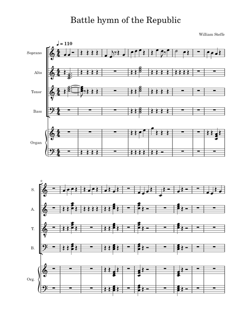 Battle hymn of the Republic Sheet music for Soprano, Alto, Tenor, Bass ...