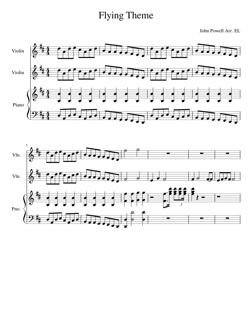 Flying Theme Sheet Music for Piano, Violin (Mixed Trio) | MuseScore.com