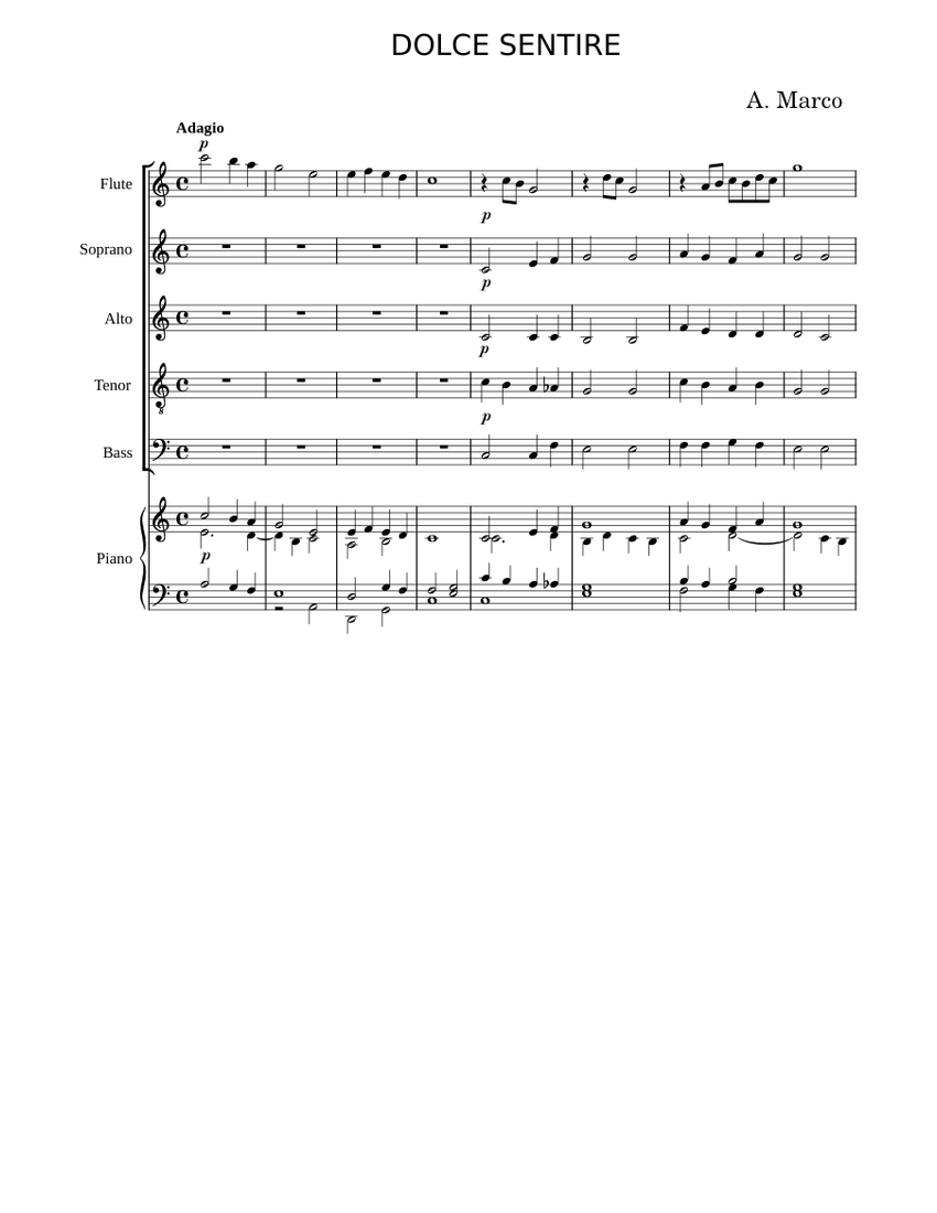Dolce Sentire Con Flauto Sheet Music For Piano Soprano Vocals