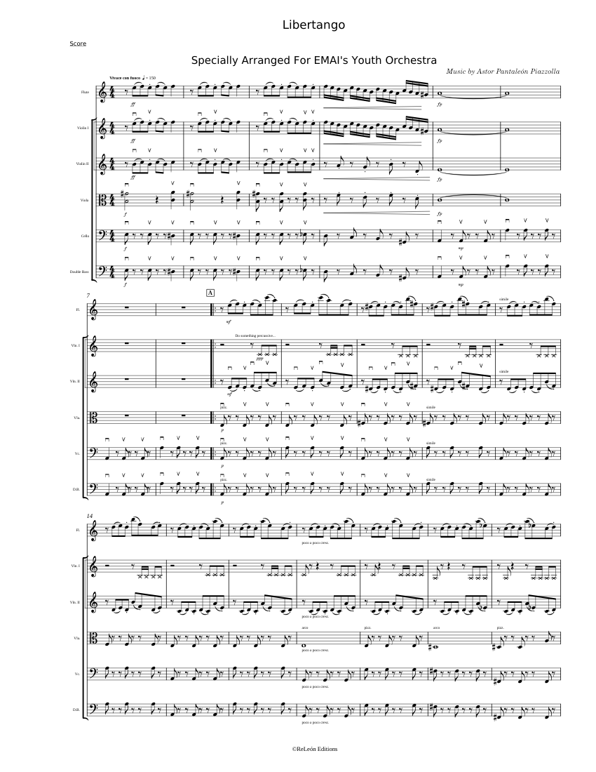 Libertango – Astor Piazzolla Sheet music for Flute, Contrabass, Violin ...