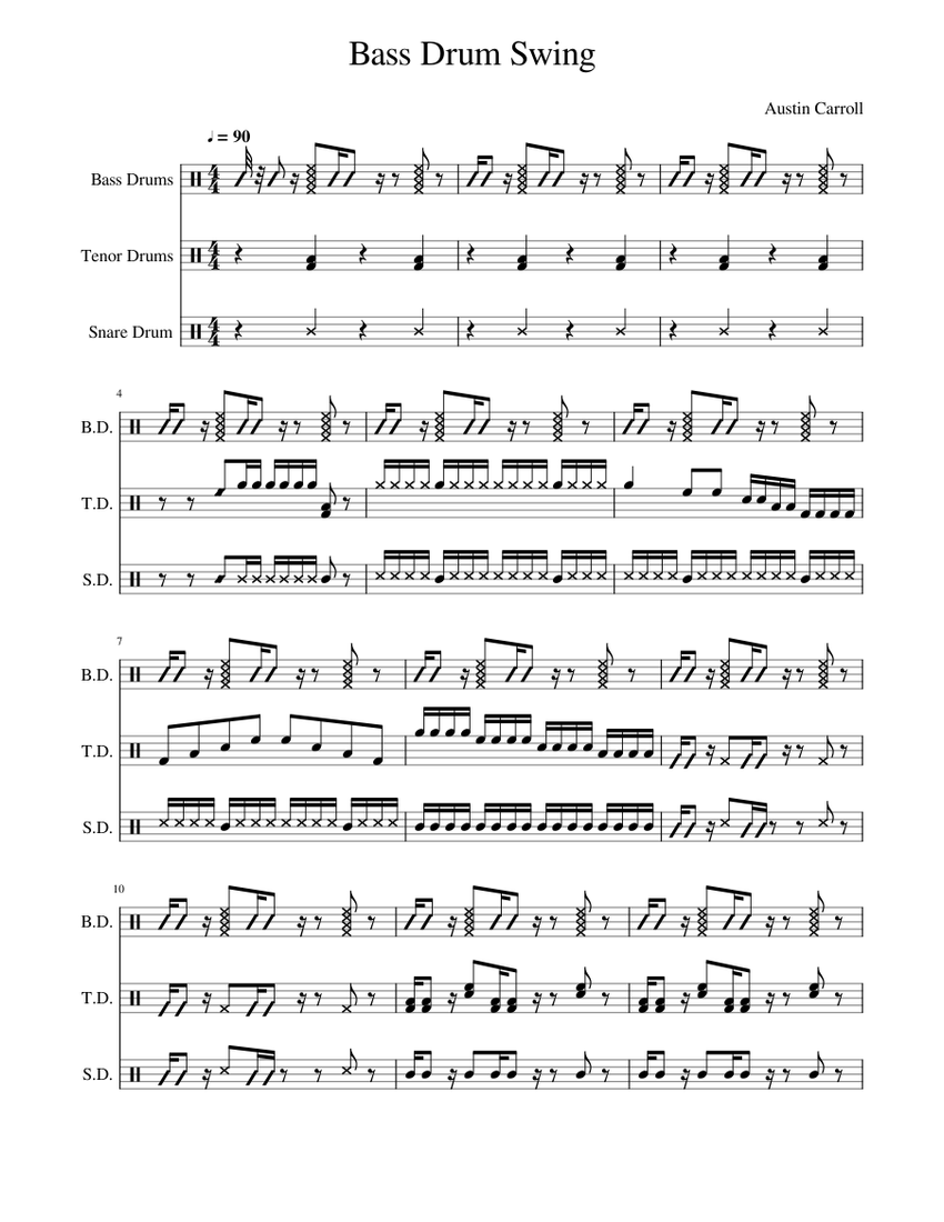 Bass Drum Swing Sheet Music for Snare drum, Tenor drum, Bass drum ...