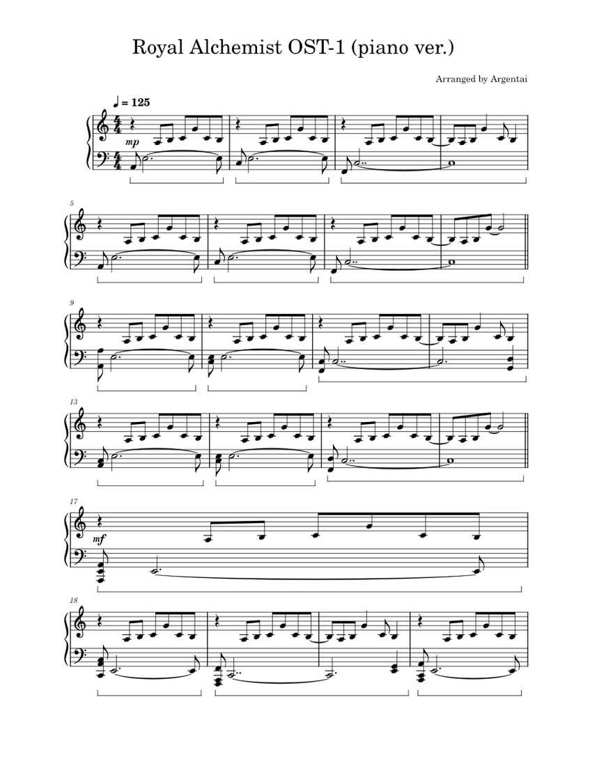 Royal Alchemist OST-1 (piano arrangement) Sheet music for Piano (Solo ...
