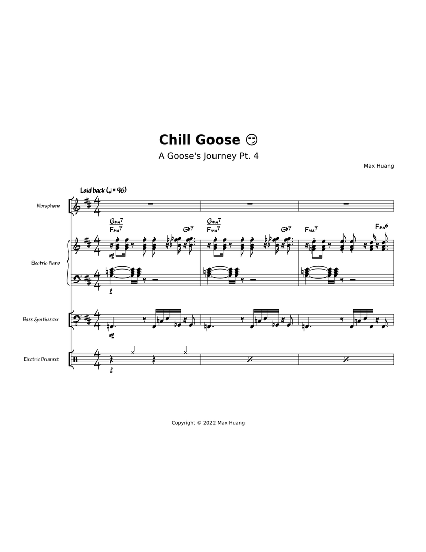 Chill Goose Sheet music for Piano, Vibraphone, Bass guitar, Drum group ...