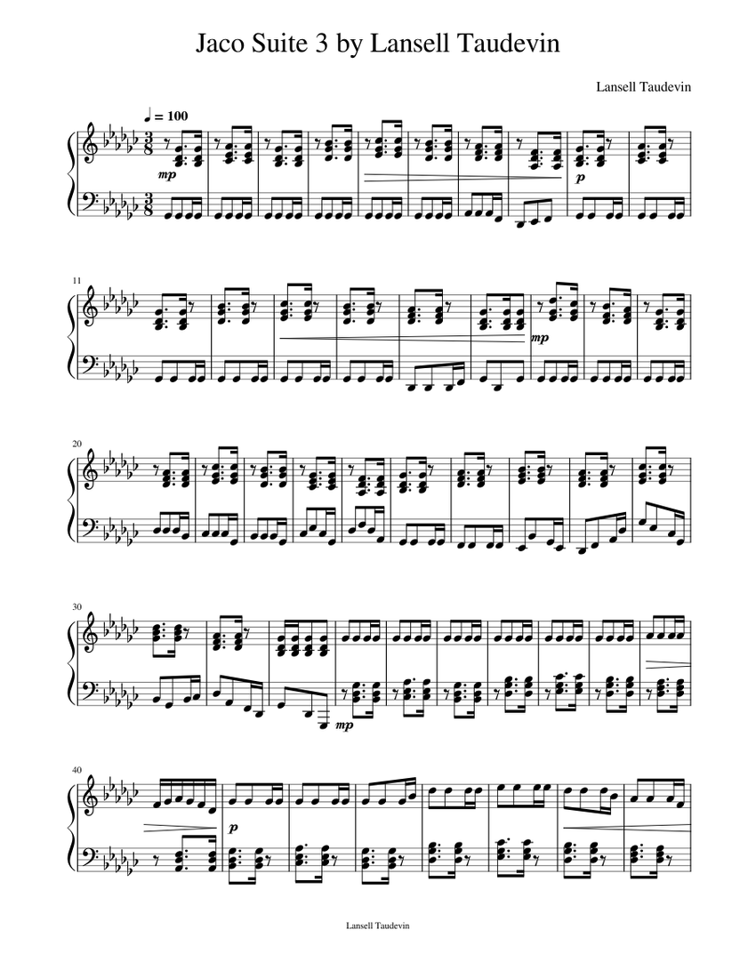 Jaco Suite 3 by Lansell Taudevin Sheet music for Piano (Solo ...