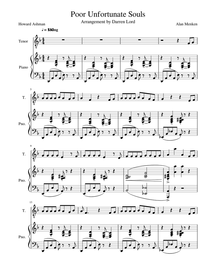 Poor Unfortunate Souls Sheet Music for Piano, Tenor (Piano-Voice ...