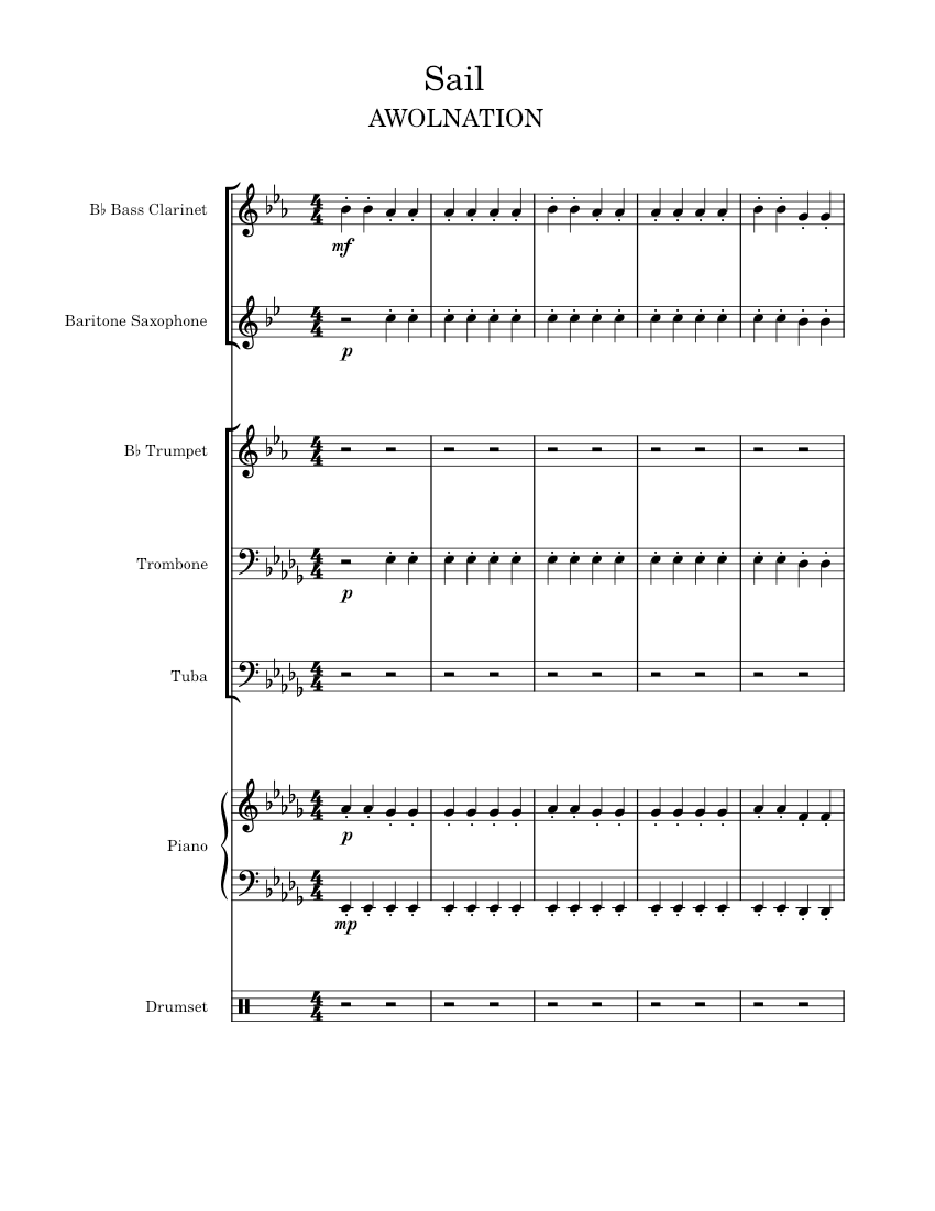 Sail – AWOLNATION Sheet music for Piano, Trombone, Tuba, Clarinet bass ...